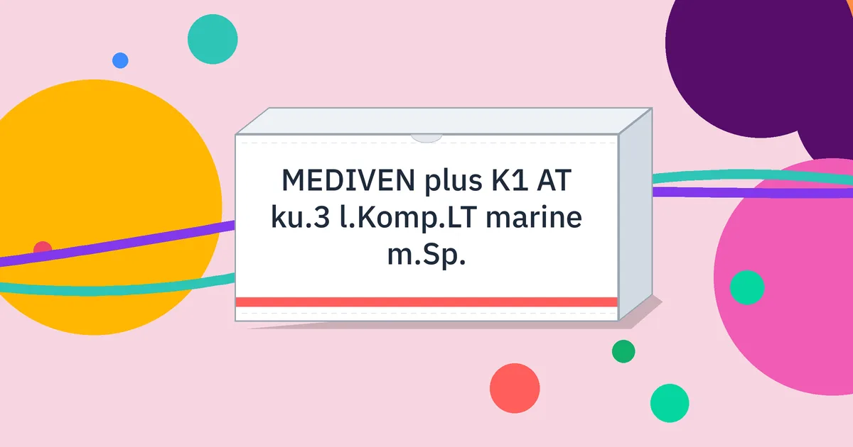 Symbolbild: Packung mit der Aufschrift MEDIVEN plus K1 AT ku.3 l.Komp.LT marine m.Sp. (PZN 15028636) – Verfügbarkeit und Bezug in Apotheken in Frankfurt am Main