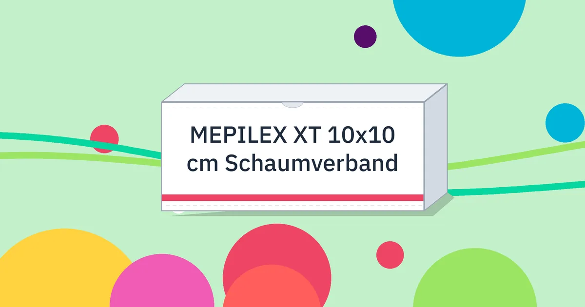 Symbolbild: Packung mit der Aufschrift MEPILEX XT 10x10 cm Schaumverband (PZN 18010269) – Verfügbarkeit und Bezug in Apotheken in Frankfurt am Main