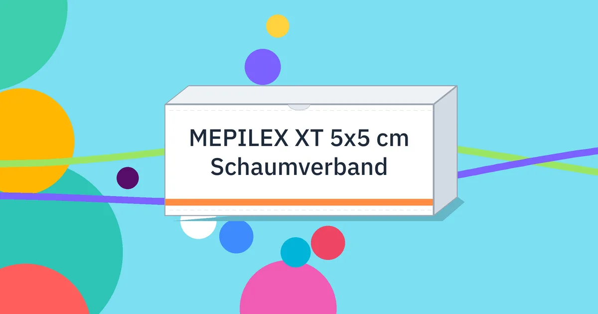 Symbolbild: Packung mit der Aufschrift MEPILEX XT 5x5 cm Schaumverband (PZN 17299262) – Verfügbarkeit und Bezug in Apotheken in Frankfurt am Main