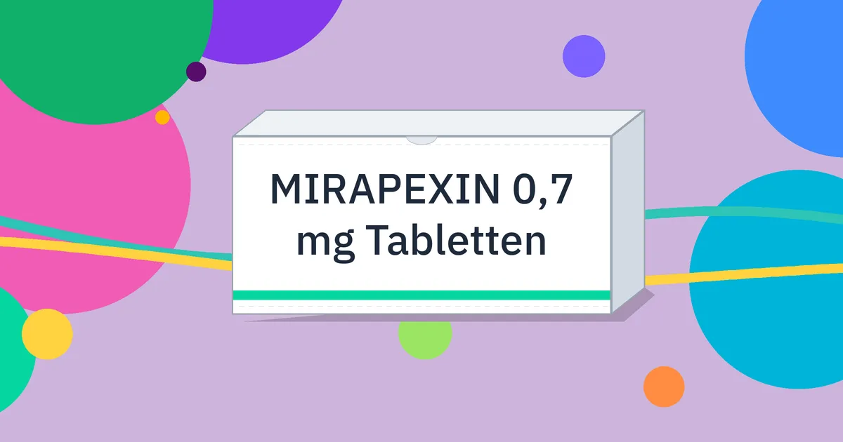 Symbolbild: Packung mit der Aufschrift MIRAPEXIN 0,7 mg Tabletten (PZN 04257598) – Verfügbarkeit und Bezug in Apotheken in Frankfurt am Main