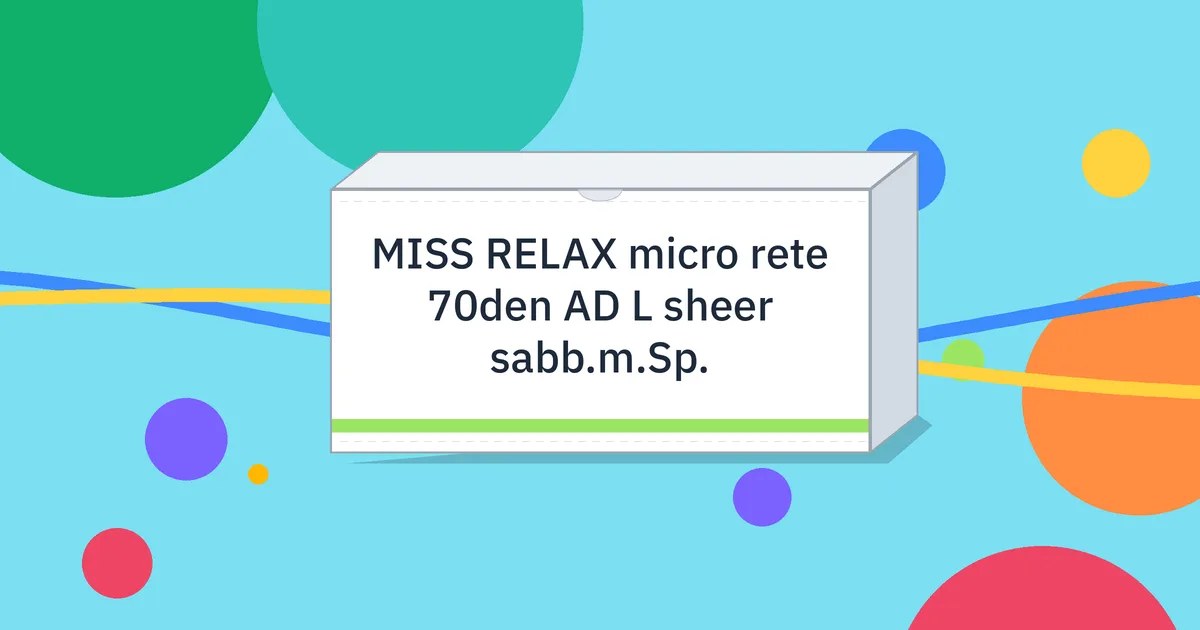 Symbolbild: Packung mit der Aufschrift MISS RELAX micro rete 70den AD L sheer sabb.m.Sp. (PZN 16183304) – Verfügbarkeit und Bezug in Apotheken in Frankfurt am Main