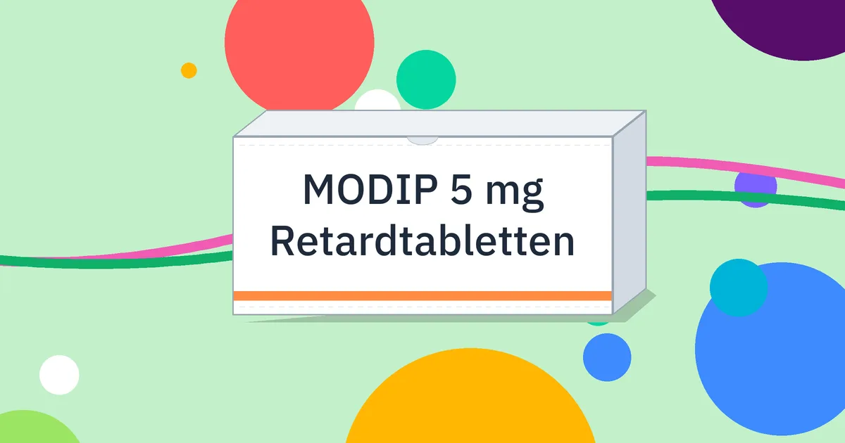 Symbolbild: Packung mit der Aufschrift MODIP 5 mg Retardtabletten (PZN 07519662) – Verfügbarkeit und Bezug in Apotheken in Frankfurt am Main