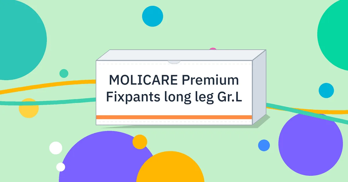 Symbolbild: Packung mit der Aufschrift MOLICARE Premium Fixpants long leg Gr.L (PZN 12543881) – Verfügbarkeit und Bezug in Apotheken in Frankfurt am Main