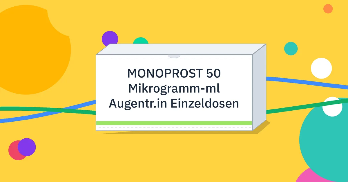 Symbolbild: Packung mit der Aufschrift MONOPROST 50 Mikrogramm-ml Augentr.in Einzeldosen (PZN 15266442) – Verfügbarkeit und Bezug in Apotheken in Frankfurt am Main