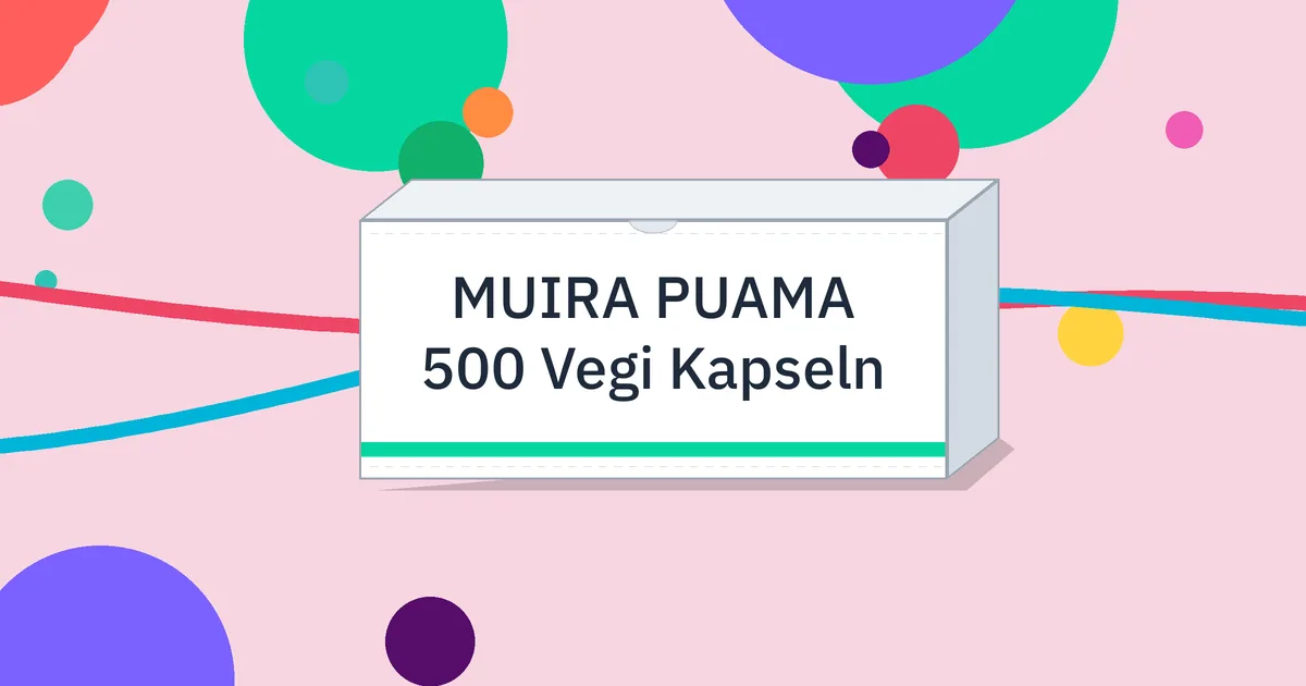Symbolbild: Packung mit der Aufschrift MUIRA PUAMA 500 Vegi Kapseln (PZN 00206693) – Verfügbarkeit und Bezug in Apotheken in Frankfurt am Main