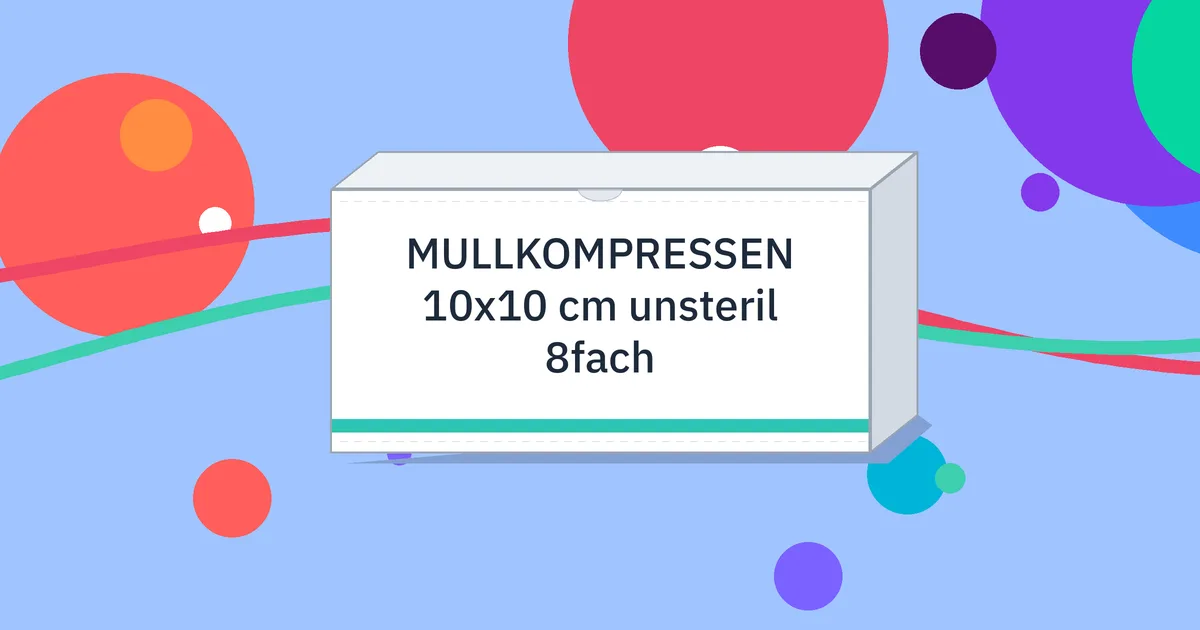 Symbolbild: Packung mit der Aufschrift MULLKOMPRESSEN 10x10 cm unsteril 8fach (PZN 11296251) – Verfügbarkeit und Bezug in Apotheken in Frankfurt am Main