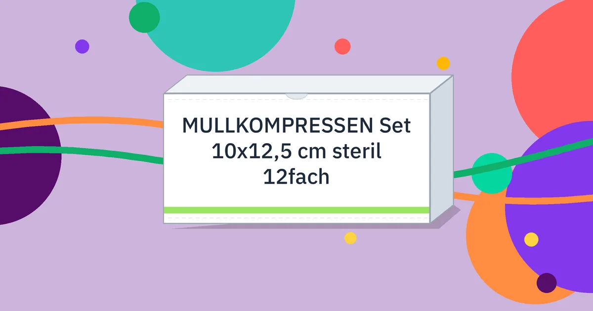 Symbolbild: Packung mit der Aufschrift MULLKOMPRESSEN Set 10x12,5 cm steril 12fach (PZN 03745114) – Verfügbarkeit und Bezug in Apotheken in Frankfurt am Main