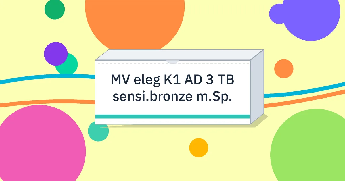 Symbolbild: Packung mit der Aufschrift MV eleg K1 AD 3 TB sensi.bronze m.Sp. (PZN 14704207) – Verfügbarkeit und Bezug in Apotheken in Frankfurt am Main