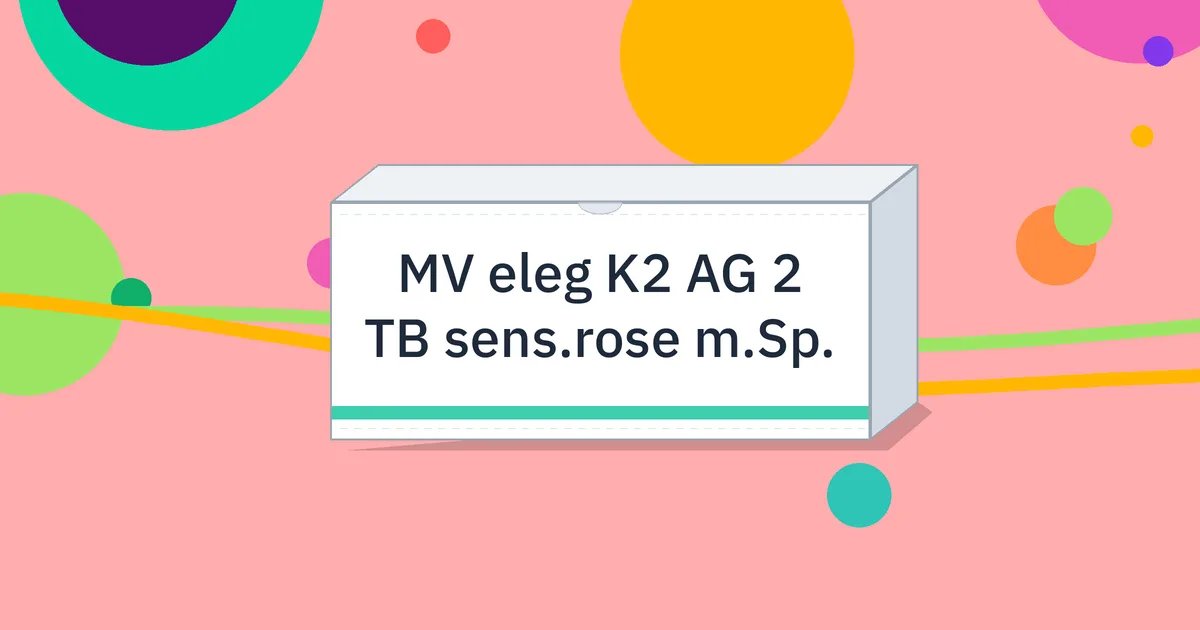 Symbolbild: Packung mit der Aufschrift MV eleg K2 AG 2 TB sens.rose m.Sp. (PZN 14699469) – Verfügbarkeit und Bezug in Apotheken in Frankfurt am Main