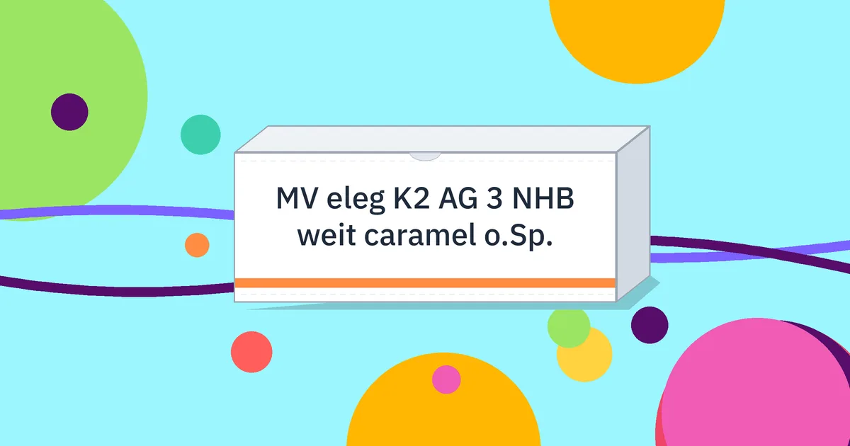 Symbolbild: Packung mit der Aufschrift MV eleg K2 AG 3 NHB weit caramel o.Sp. (PZN 15729273) – Verfügbarkeit und Bezug in Apotheken in Frankfurt am Main