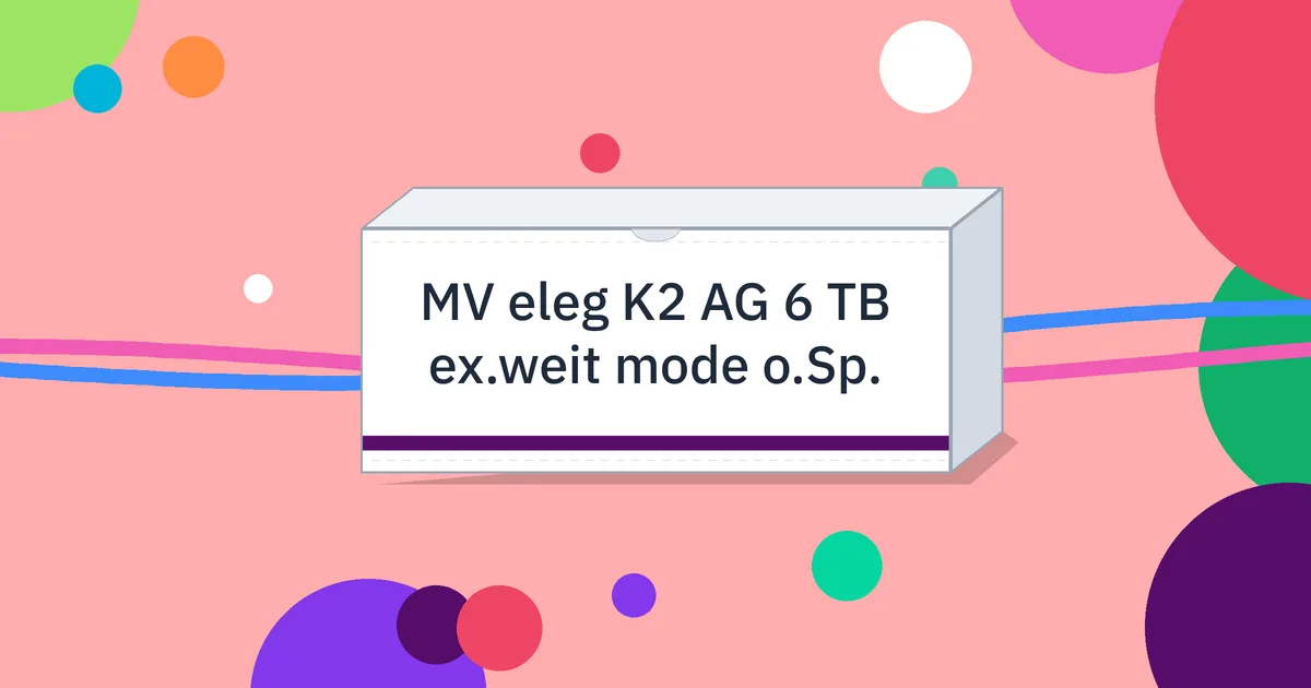 Symbolbild: Packung mit der Aufschrift MV eleg K2 AG 6 TB ex.weit mode o.Sp. (PZN 09877874) – Verfügbarkeit und Bezug in Apotheken in Frankfurt am Main