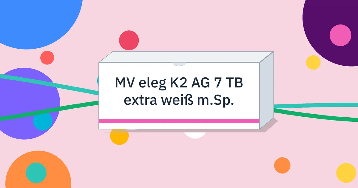 Symbolbild: Packung mit der Aufschrift MV eleg K2 AG 7 TB extra weiß m.Sp. (PZN 09877182) – Verfügbarkeit und Bezug in Apotheken in Frankfurt am Main