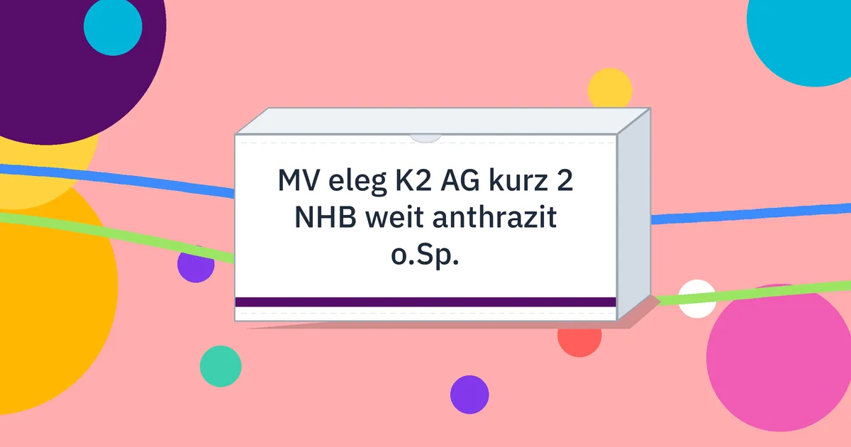 Symbolbild: Packung mit der Aufschrift MV eleg K2 AG kurz 2 NHB weit anthrazit o.Sp. (PZN 15713929) – Verfügbarkeit und Bezug in Apotheken in Frankfurt am Main