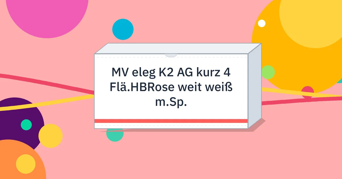 Symbolbild: Packung mit der Aufschrift MV eleg K2 AG kurz 4 Flä.HBRose weit weiß m.Sp. (PZN 15707248) – Verfügbarkeit und Bezug in Apotheken in Frankfurt am Main