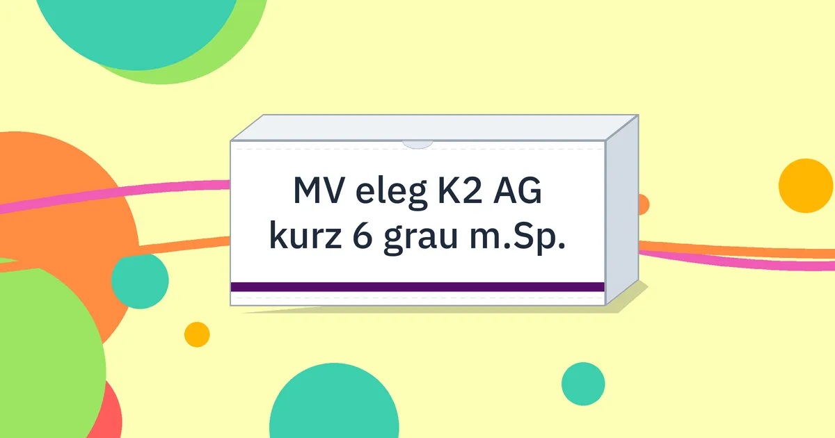 Symbolbild: Packung mit der Aufschrift MV eleg K2 AG kurz 6 grau m.Sp. (PZN 18924779) – Verfügbarkeit und Bezug in Apotheken in Frankfurt am Main