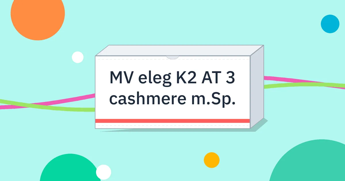 Symbolbild: Packung mit der Aufschrift MV eleg K2 AT 3 cashmere m.Sp. (PZN 15284842) – Verfügbarkeit und Bezug in Apotheken in Frankfurt am Main