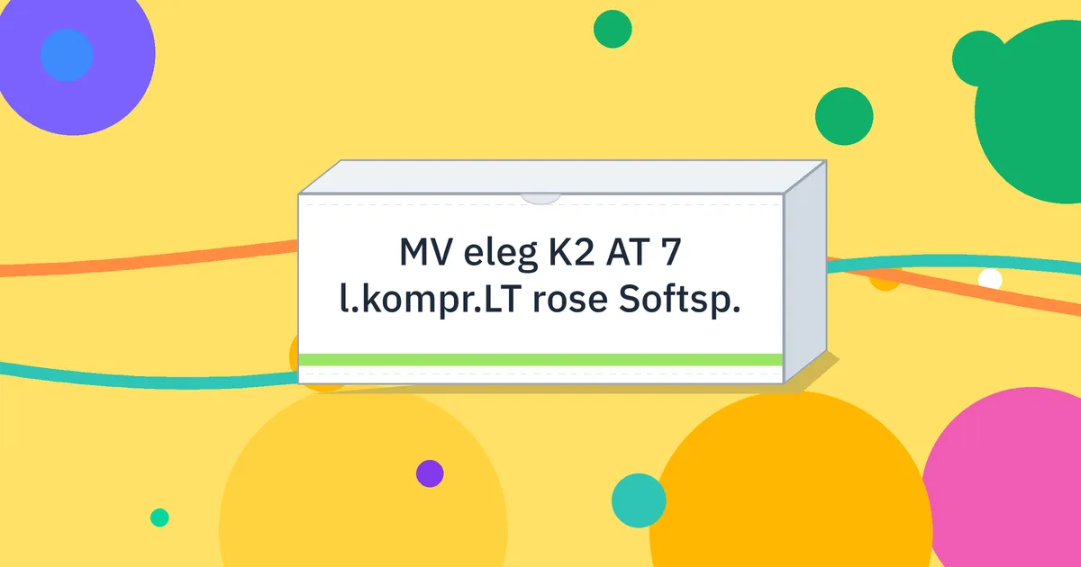 Symbolbild: Packung mit der Aufschrift MV eleg K2 AT 7 l.kompr.LT rose Softsp. (PZN 15286373) – Verfügbarkeit und Bezug in Apotheken in Frankfurt am Main
