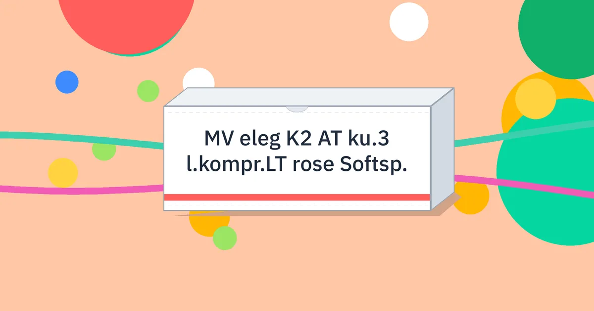 Symbolbild: Packung mit der Aufschrift MV eleg K2 AT ku.3 l.kompr.LT rose Softsp. (PZN 14691640) – Verfügbarkeit und Bezug in Apotheken in Frankfurt am Main