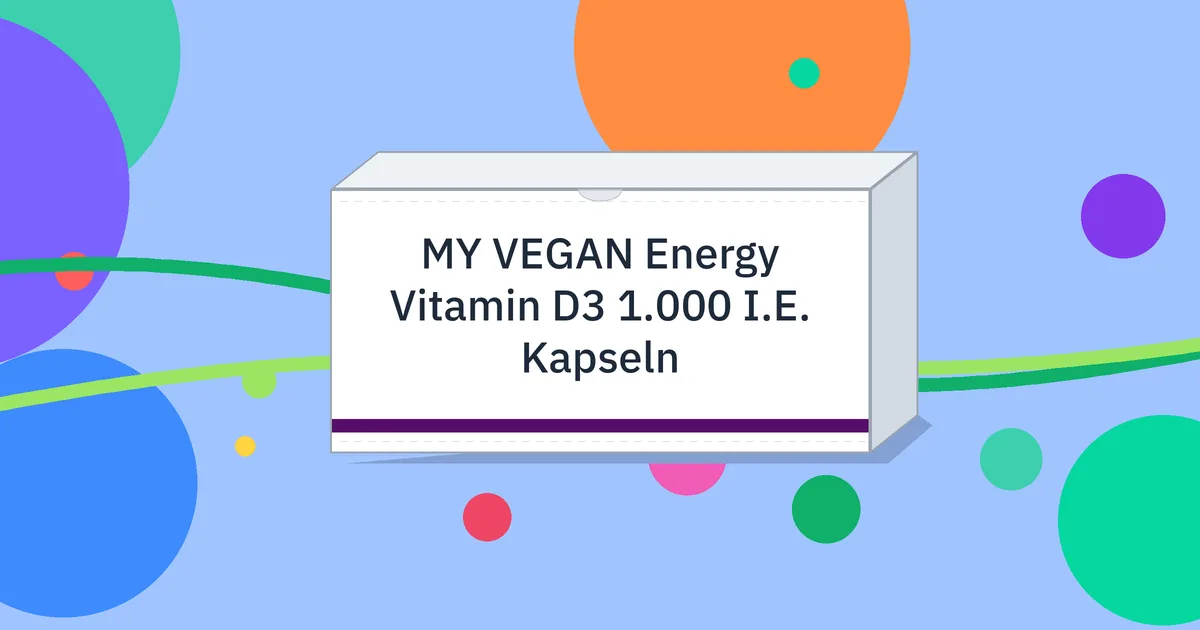 Symbolbild: Packung mit der Aufschrift MY VEGAN Energy Vitamin D3 1.000 I.E. Kapseln (PZN 11556686) – Verfügbarkeit und Bezug in Apotheken in Frankfurt am Main