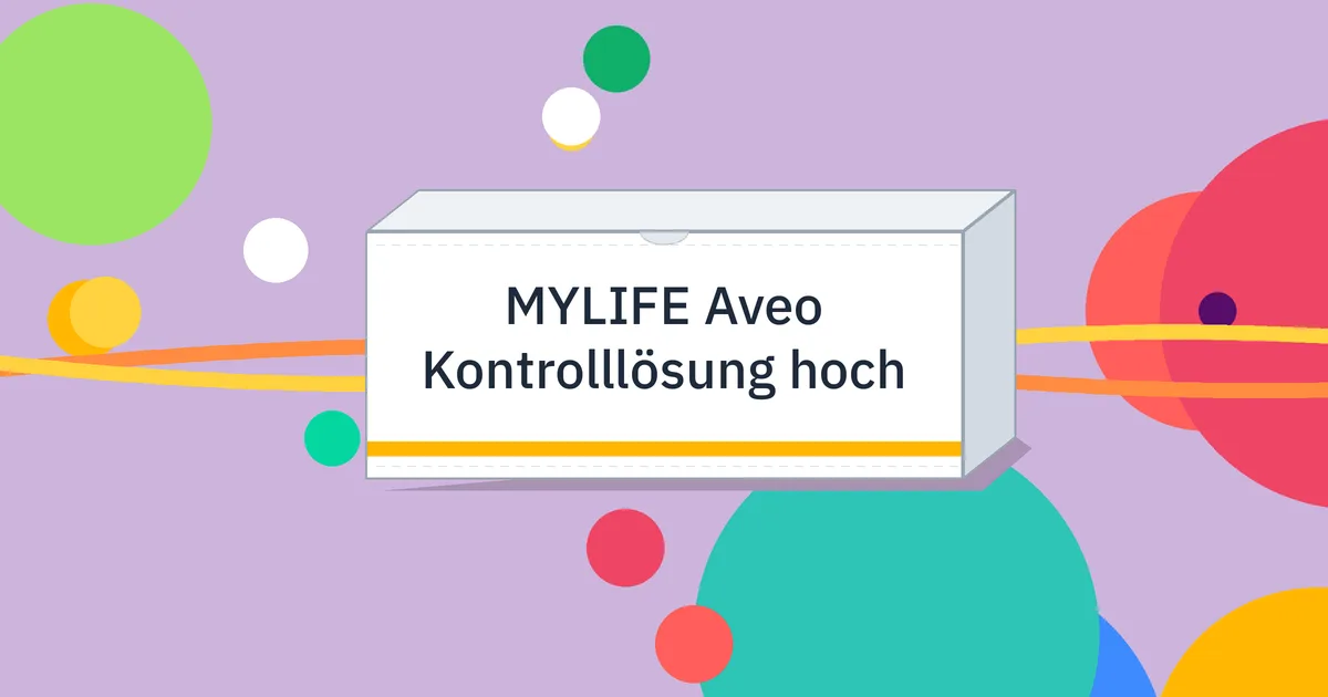 Symbolbild: Packung mit der Aufschrift MYLIFE Aveo Kontrolllösung hoch (PZN 20374435) – Verfügbarkeit und Bezug in Apotheken in Frankfurt am Main