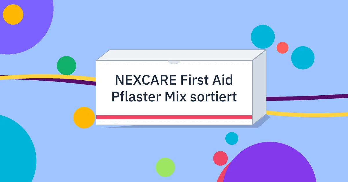 Symbolbild: Packung mit der Aufschrift NEXCARE First Aid Pflaster Mix sortiert (PZN 17173383) – Verfügbarkeit und Bezug in Apotheken in Frankfurt am Main