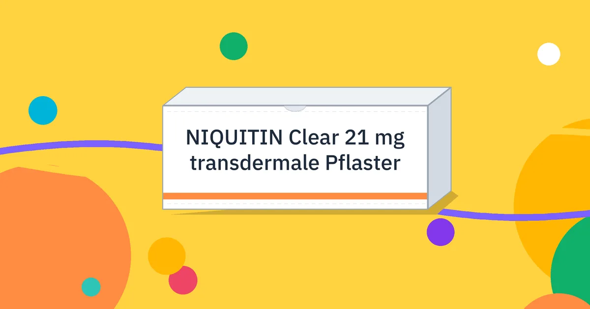 Symbolbild: Packung mit der Aufschrift NIQUITIN Clear 21 mg transdermale Pflaster (PZN 02919670) – Verfügbarkeit und Bezug in Apotheken in Frankfurt am Main
