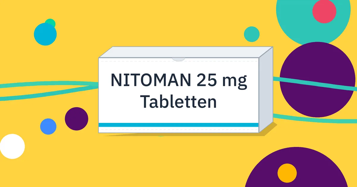 Symbolbild: Packung mit der Aufschrift NITOMAN 25 mg Tabletten (PZN 16875226) – Verfügbarkeit und Bezug in Apotheken in Frankfurt am Main
