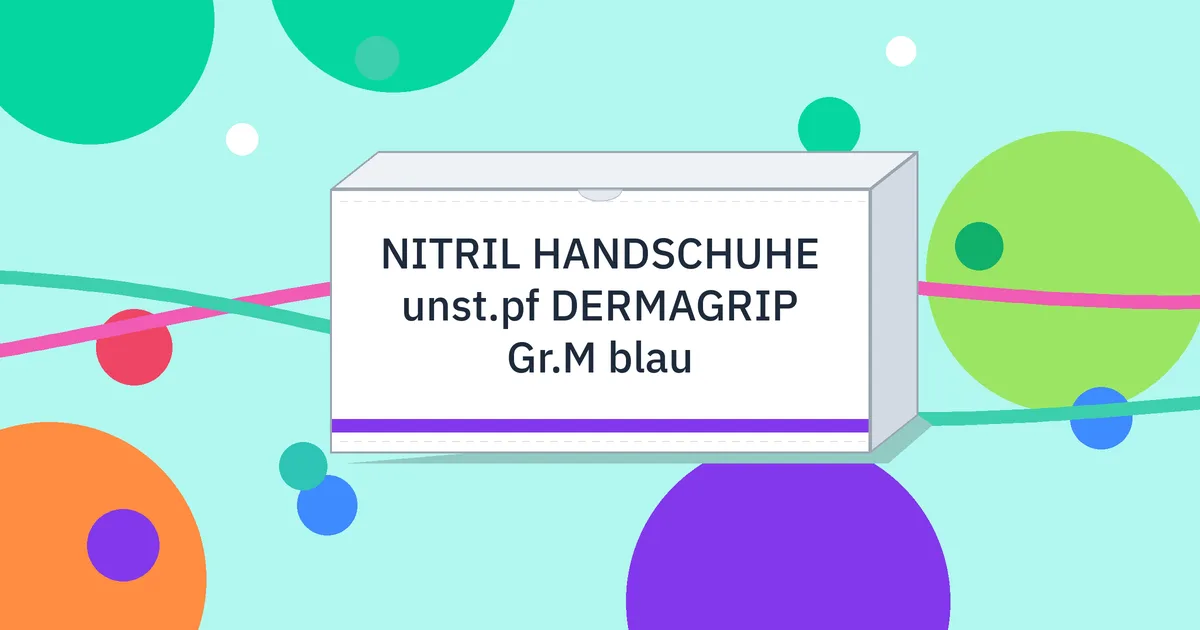 Symbolbild: Packung mit der Aufschrift NITRIL HANDSCHUHE unst.pf DERMAGRIP Gr.M blau (PZN 18027376) – Verfügbarkeit und Bezug in Apotheken in Frankfurt am Main