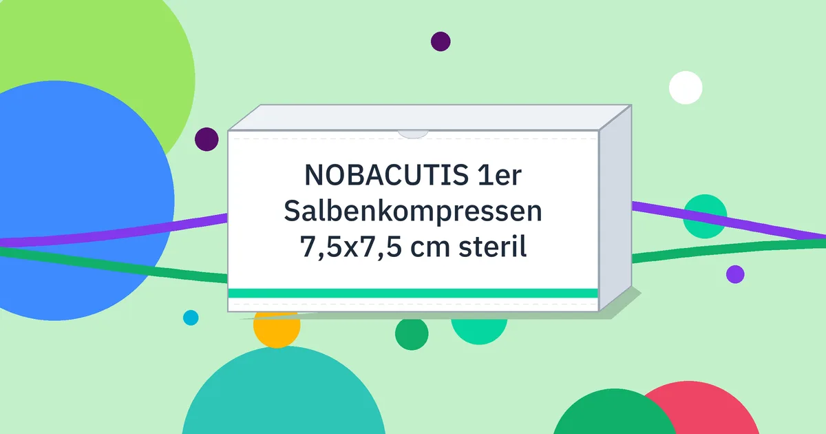 Symbolbild: Packung mit der Aufschrift NOBACUTIS 1er Salbenkompressen 7,5x7,5 cm steril (PZN 02179598) – Verfügbarkeit und Bezug in Apotheken in Frankfurt am Main