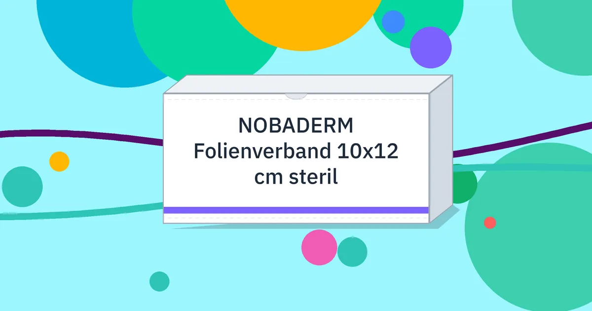 Symbolbild: Packung mit der Aufschrift NOBADERM Folienverband 10x12 cm steril (PZN 16027892) – Verfügbarkeit und Bezug in Apotheken in Frankfurt am Main