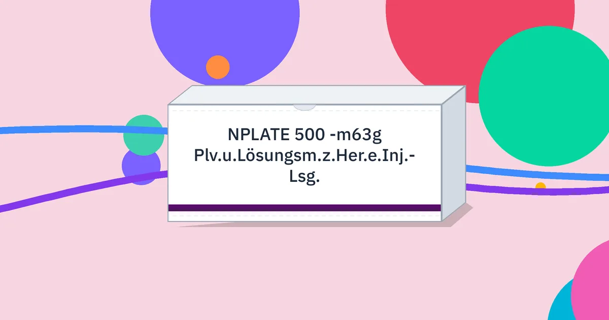 Symbolbild: Packung mit der Aufschrift NPLATE 500 -m63g Plv.u.Lösungsm.z.Her.e.Inj.-Lsg. (PZN 17557451) – Verfügbarkeit und Bezug in Apotheken in Frankfurt am Main
