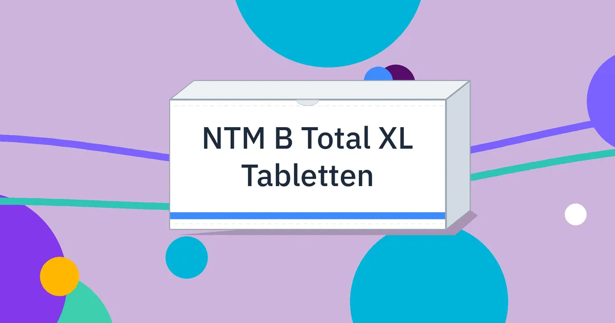Symbolbild: Packung mit der Aufschrift NTM B Total XL Tabletten (PZN 08487906) – Verfügbarkeit und Bezug in Apotheken in Frankfurt am Main