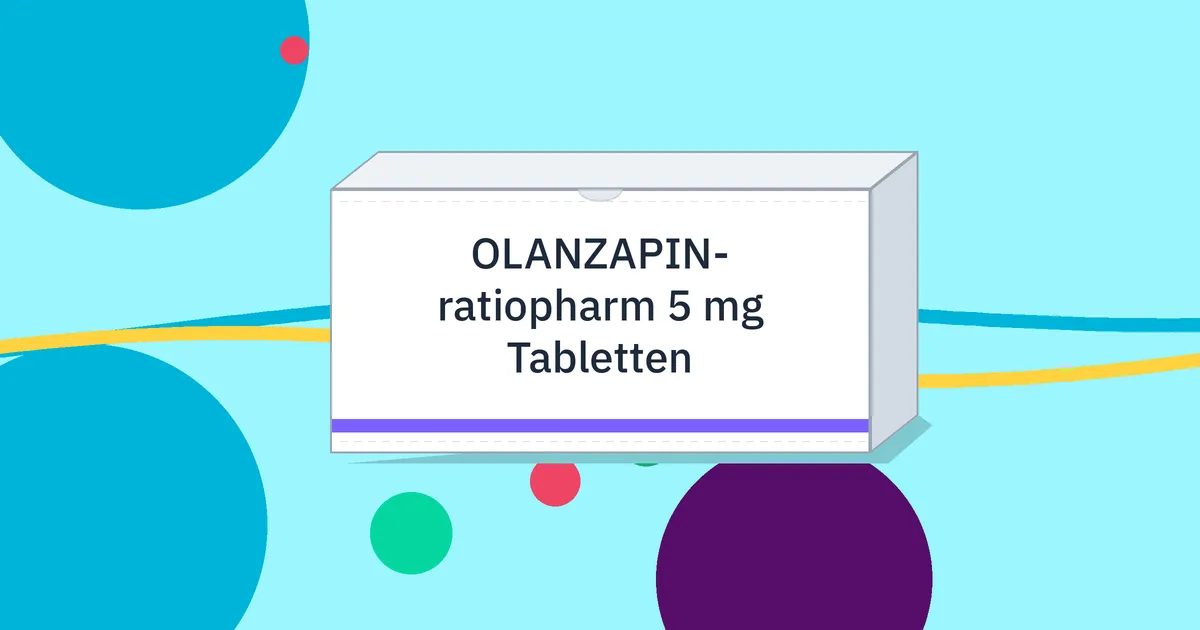 Symbolbild: Packung mit der Aufschrift OLANZAPIN-ratiopharm 5 mg Tabletten (PZN 08474625) – Verfügbarkeit und Bezug in Apotheken in Frankfurt am Main