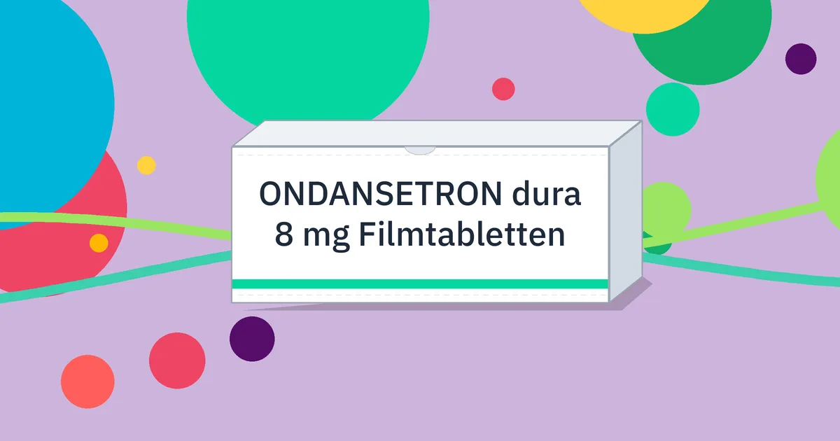 Symbolbild: Packung mit der Aufschrift ONDANSETRON dura 8 mg Filmtabletten (PZN 12637470) – Verfügbarkeit und Bezug in Apotheken in Frankfurt am Main