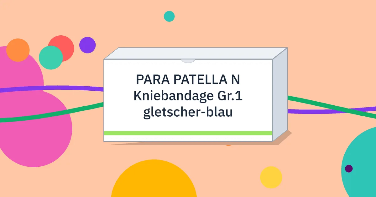 Symbolbild: Packung mit der Aufschrift PARA PATELLA N Kniebandage Gr.1 gletscher-blau (PZN 10003353) – Verfügbarkeit und Bezug in Apotheken in Frankfurt am Main