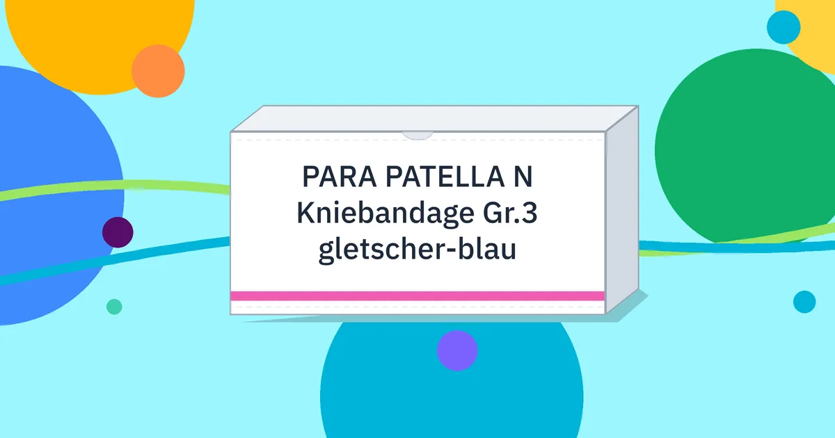Symbolbild: Packung mit der Aufschrift PARA PATELLA N Kniebandage Gr.3 gletscher-blau (PZN 10003382) – Verfügbarkeit und Bezug in Apotheken in Frankfurt am Main