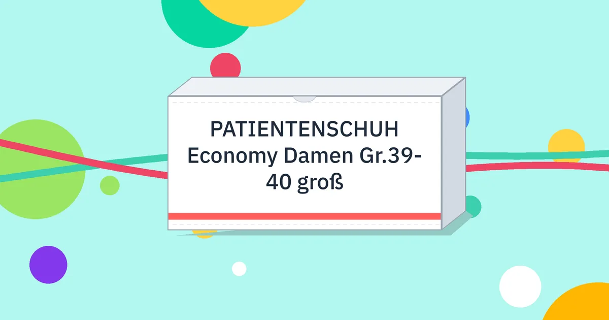 Symbolbild: Packung mit der Aufschrift PATIENTENSCHUH Economy Damen Gr.39-40 groß (PZN 04765202) – Verfügbarkeit und Bezug in Apotheken in Frankfurt am Main