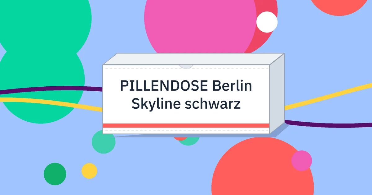 Symbolbild: Packung mit der Aufschrift PILLENDOSE Berlin Skyline schwarz (PZN 18910530) – Verfügbarkeit und Bezug in Apotheken in Frankfurt am Main