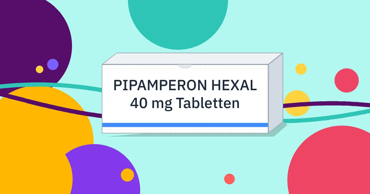 Symbolbild: Packung mit der Aufschrift PIPAMPERON HEXAL 40 mg Tabletten (PZN 01023109) – Verfügbarkeit und Bezug in Apotheken in Frankfurt am Main