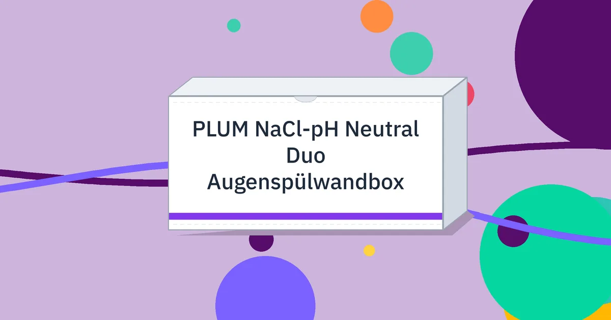 Symbolbild: Packung mit der Aufschrift PLUM NaCl-pH Neutral Duo Augenspülwandbox (PZN 11535365) – Verfügbarkeit und Bezug in Apotheken in Frankfurt am Main