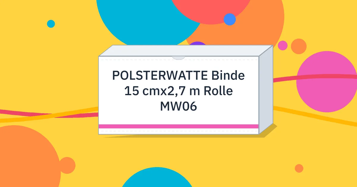 Symbolbild: Packung mit der Aufschrift POLSTERWATTE Binde 15 cmx2,7 m Rolle MW06 (PZN 03198439) – Verfügbarkeit und Bezug in Apotheken in Frankfurt am Main