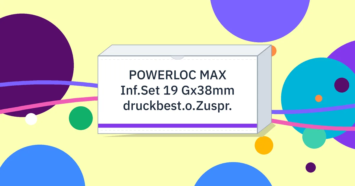 Symbolbild: Packung mit der Aufschrift POWERLOC MAX Inf.Set 19 Gx38mm druckbest.o.Zuspr. (PZN 19129251) – Verfügbarkeit und Bezug in Apotheken in Frankfurt am Main