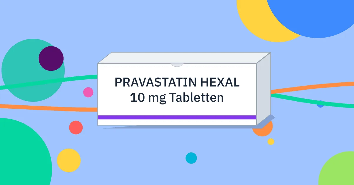 Symbolbild: Packung mit der Aufschrift PRAVASTATIN HEXAL 10 mg Tabletten (PZN 00586000) – Verfügbarkeit und Bezug in Apotheken in Frankfurt am Main