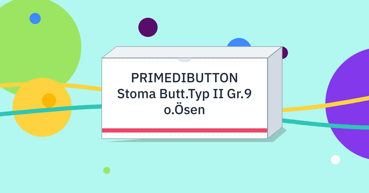 Symbolbild: Packung mit der Aufschrift PRIMEDIBUTTON Stoma Butt.Typ II Gr.9 o.Ösen (PZN 10791379) – Verfügbarkeit und Bezug in Apotheken in Frankfurt am Main