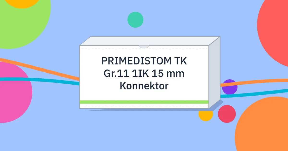 Symbolbild: Packung mit der Aufschrift PRIMEDISTOM TK Gr.11 1IK 15 mm Konnektor (PZN 10316744) – Verfügbarkeit und Bezug in Apotheken in Frankfurt am Main