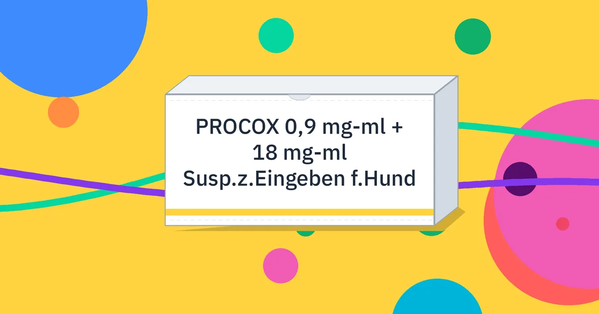 Symbolbild: Packung mit der Aufschrift PROCOX 0,9 mg-ml + 18 mg-ml Susp.z.Eingeben f.Hund (PZN 08930537) – Verfügbarkeit und Bezug in Apotheken in Frankfurt am Main