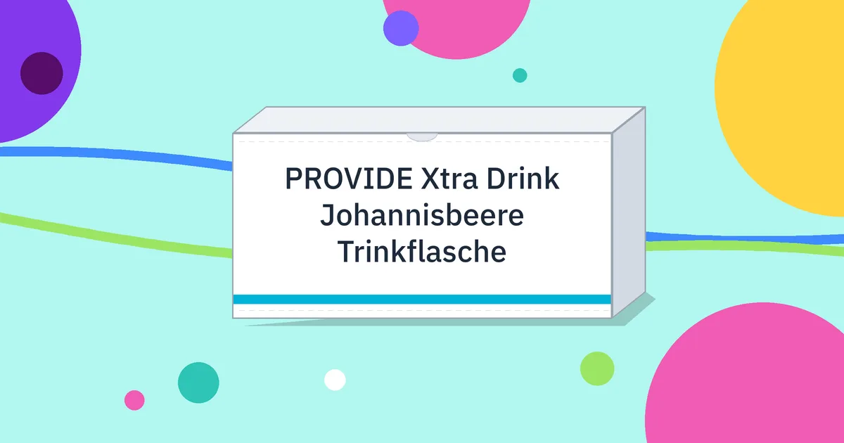 Symbolbild: Packung mit der Aufschrift PROVIDE Xtra Drink Johannisbeere Trinkflasche (PZN 06411922) – Verfügbarkeit und Bezug in Apotheken in Frankfurt am Main
