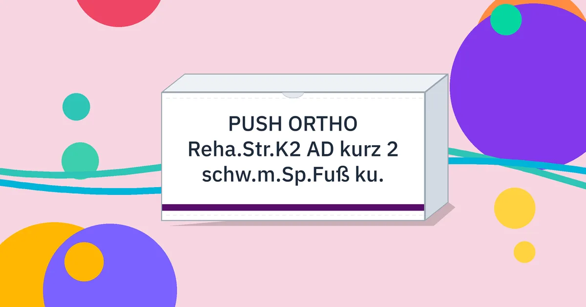 Symbolbild: Packung mit der Aufschrift PUSH ORTHO Reha.Str.K2 AD kurz 2 schw.m.Sp.Fuß ku. (PZN 19157572) – Verfügbarkeit und Bezug in Apotheken in Frankfurt am Main
