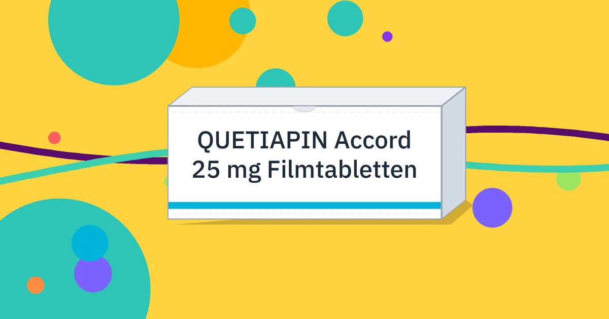 Symbolbild: Packung mit der Aufschrift QUETIAPIN Accord 25 mg Filmtabletten (PZN 13722723) – Verfügbarkeit und Bezug in Apotheken in Frankfurt am Main