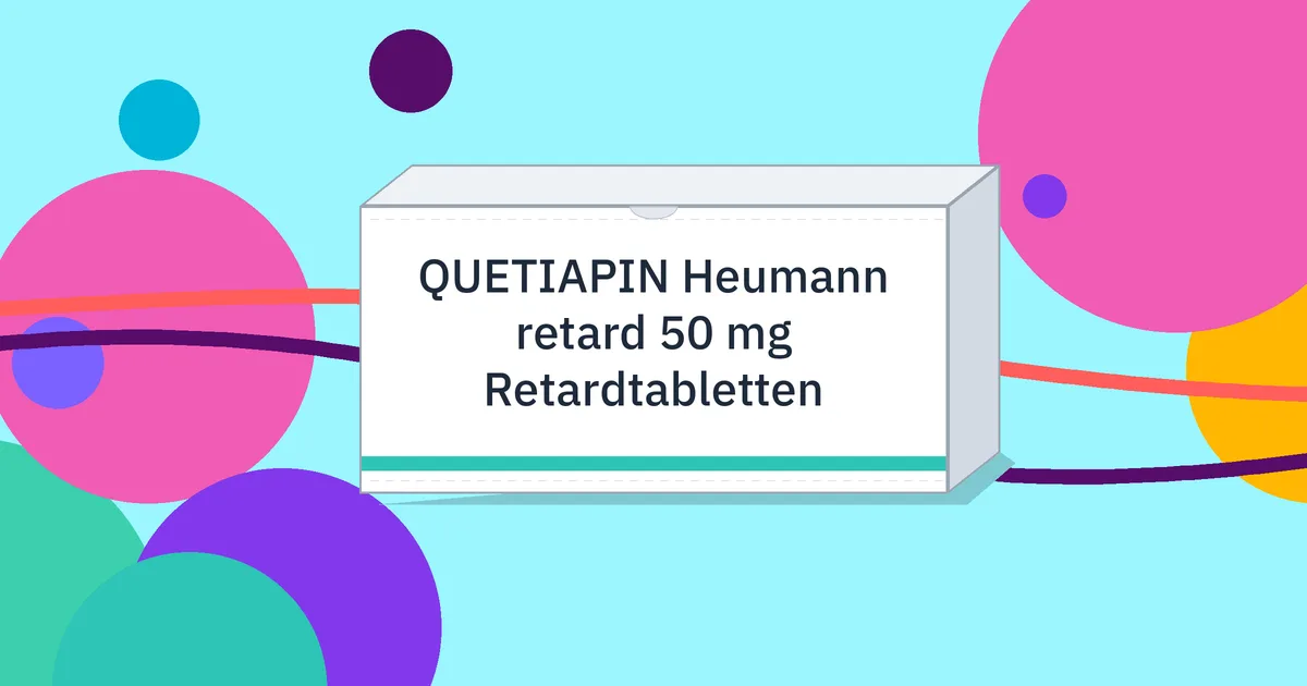 Symbolbild: Packung mit der Aufschrift QUETIAPIN Heumann retard 50 mg Retardtabletten (PZN 09232858) – Verfügbarkeit und Bezug in Apotheken in Frankfurt am Main